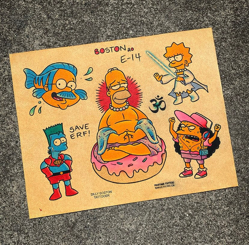 Simpsons Flash Sheet 2 - Billy Boston – Pastime Tattoo