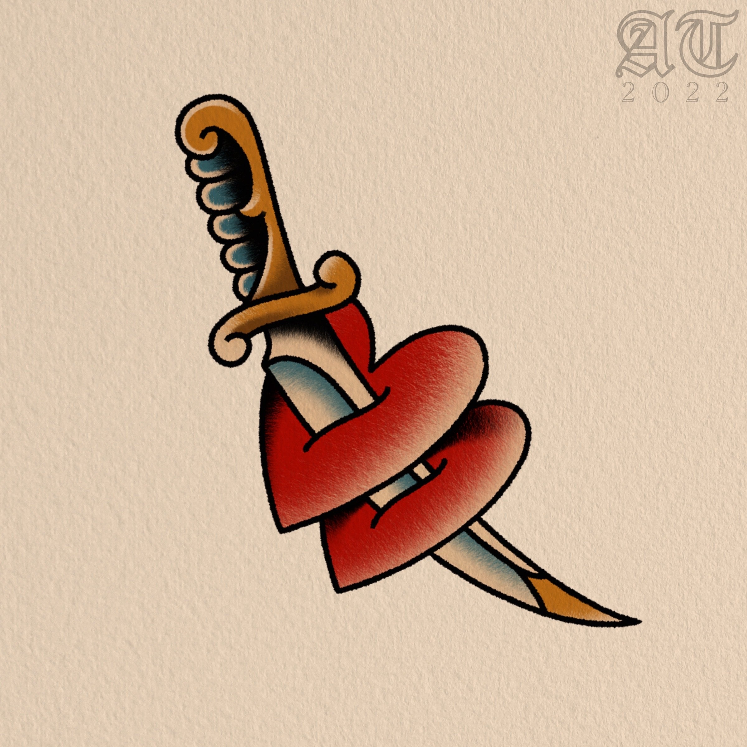 Traditional Dagger Heart Tattoo